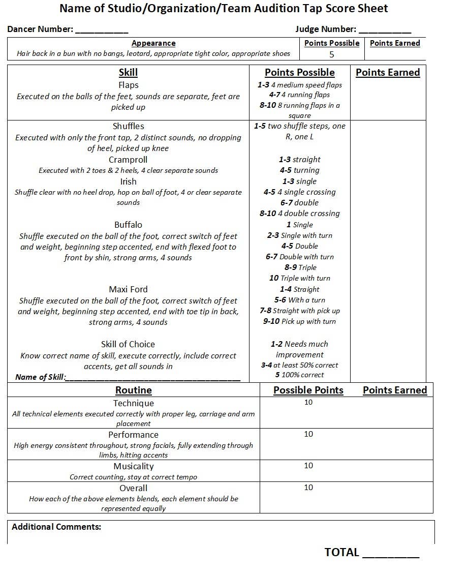 How to Create Score Sheets for Dance Auditions of Multiple Ages & Skill ...